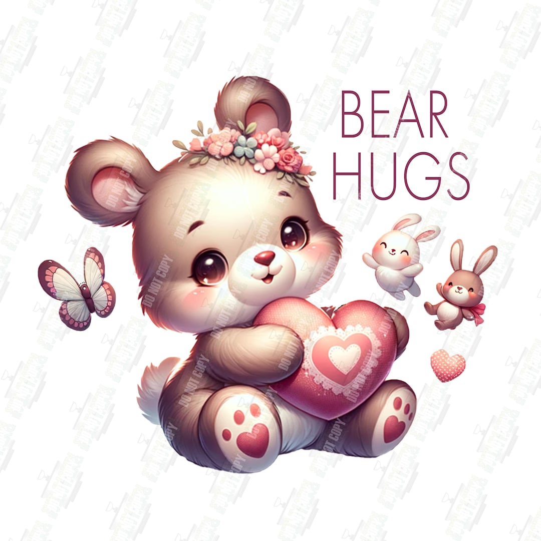 Cute Bear Hugs Digital PNG, Valentine's Day Bear With Heart Design , My ...