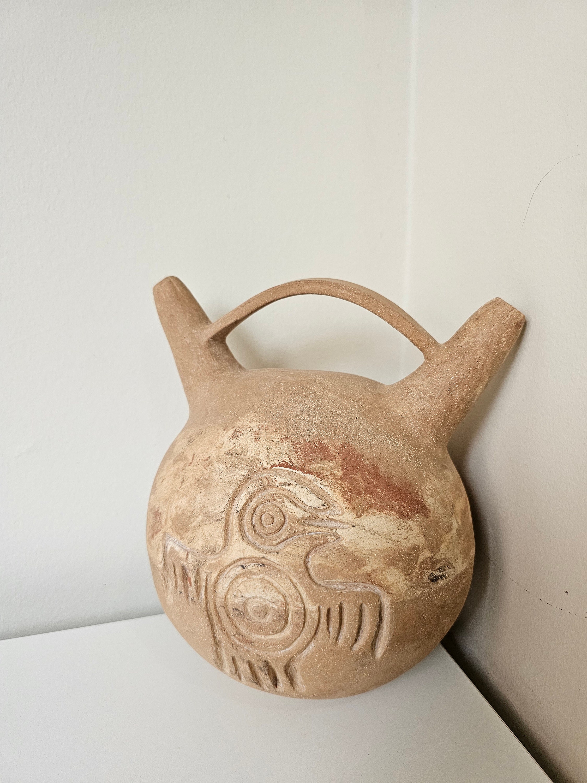 Nazca Style Double Spout Pottery Vessel, Stoneware Vase With Aztec ...