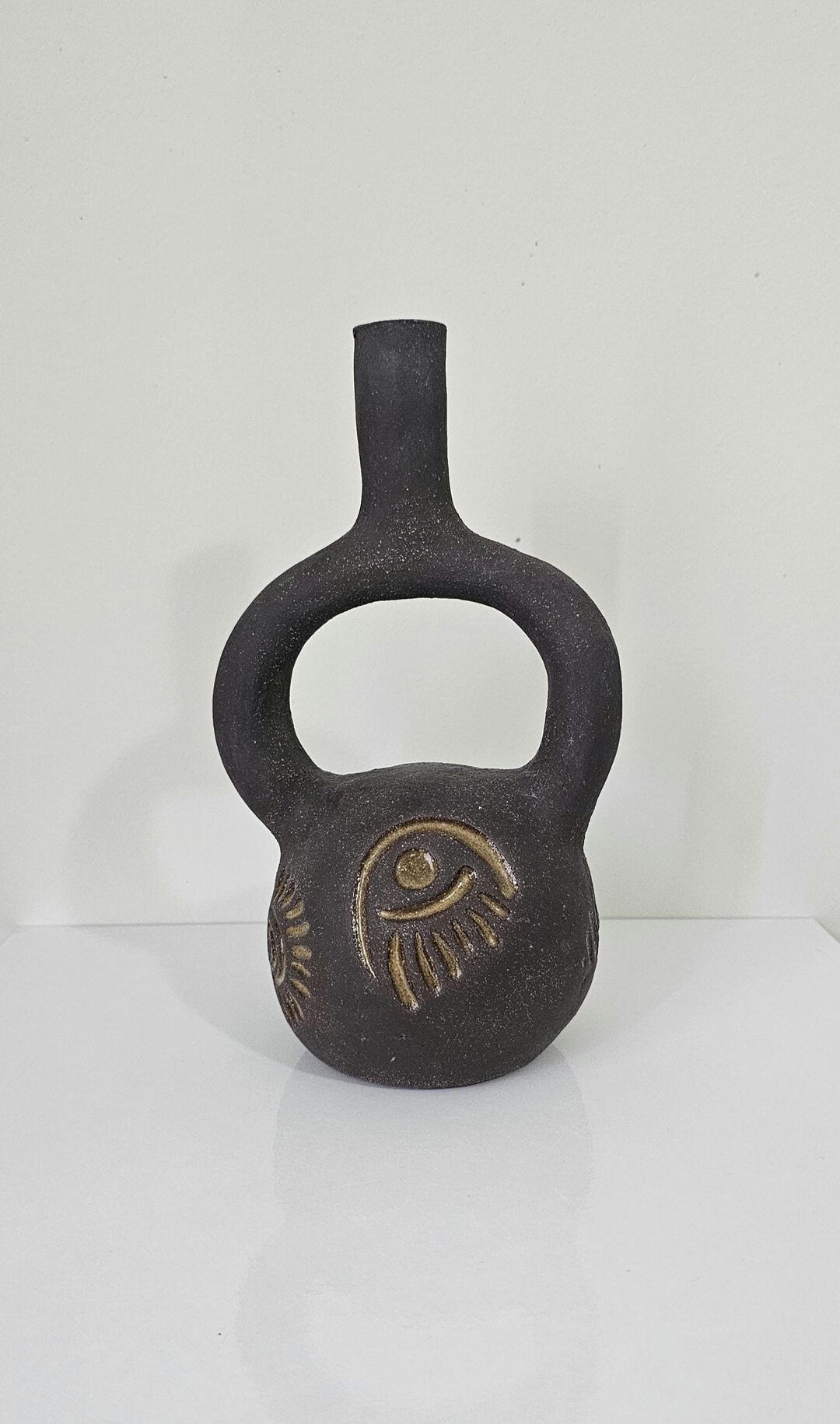 Stoneware Vase With Aztec Symbols, Handbuilt Pottery, Housewarming Gift ...