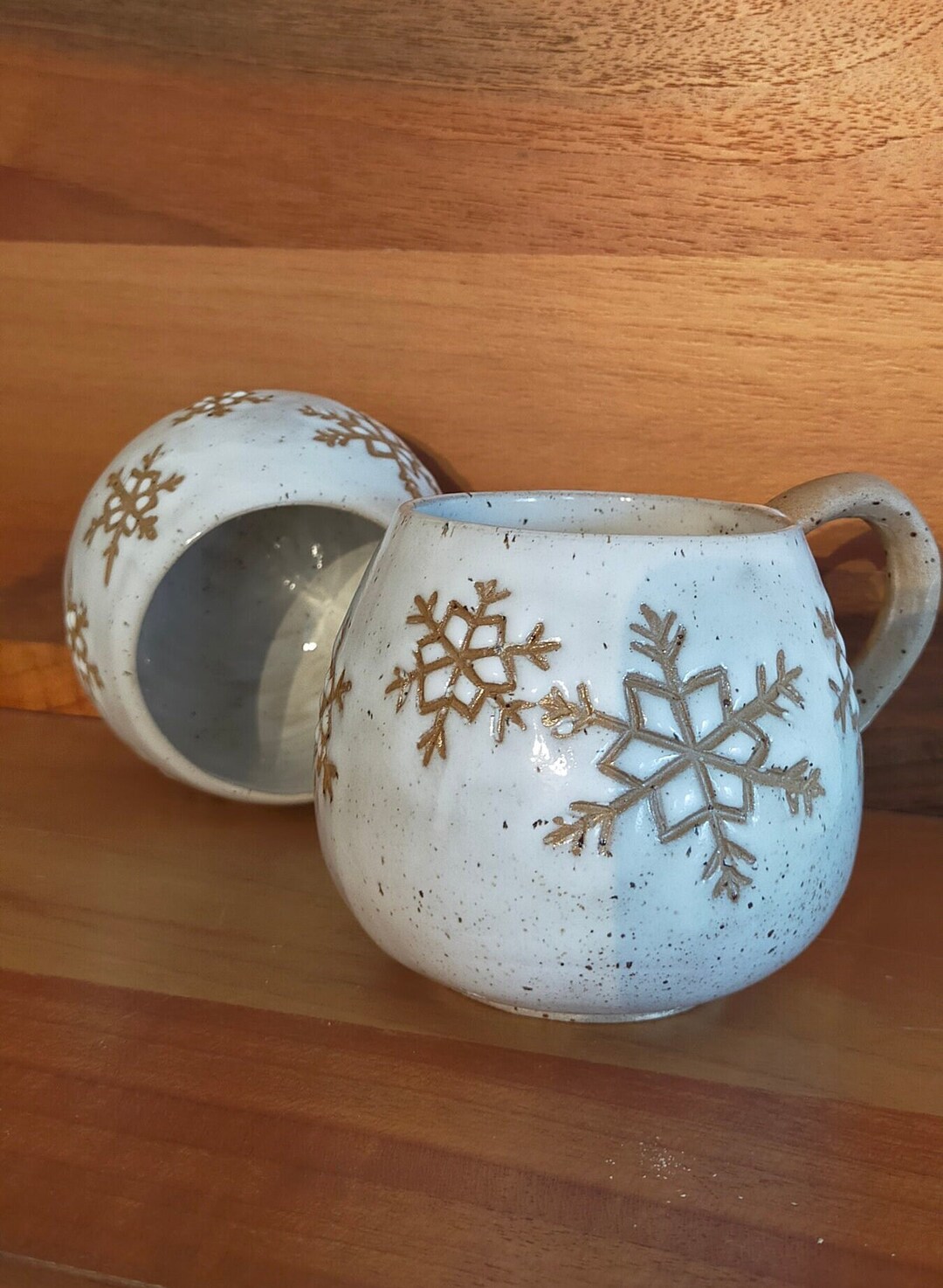 Hand Carved Snowflake Mug, White Winter Mug, Stoneware Mug, Snowflake ...