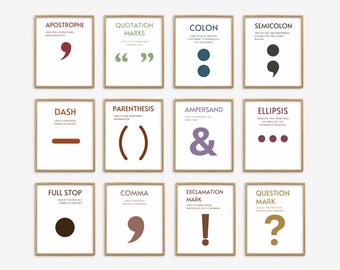 Punctuation English Classroom Posters Set of 12 Boho - Etsy