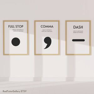 Punctuation English Classroom Posters Set of 12, Black and White ...