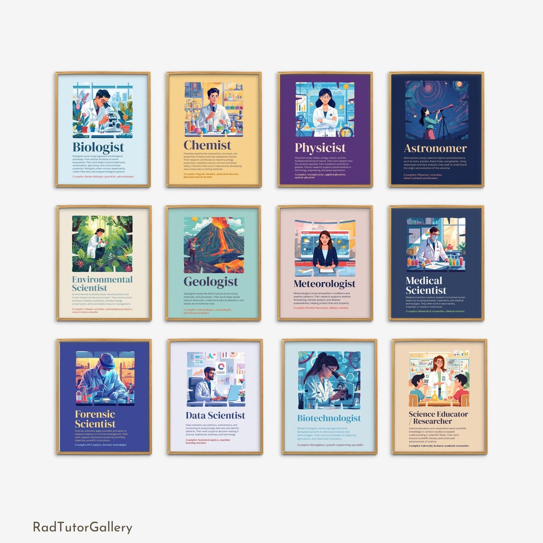 Science Careers Classroom Poster Set of 12, Science Classroom Decor ...