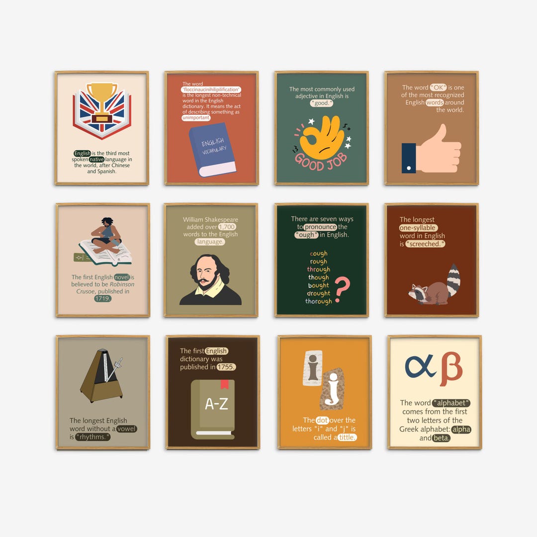 English Fun Facts Posters, Fun English Classroom Decor, Literature ...