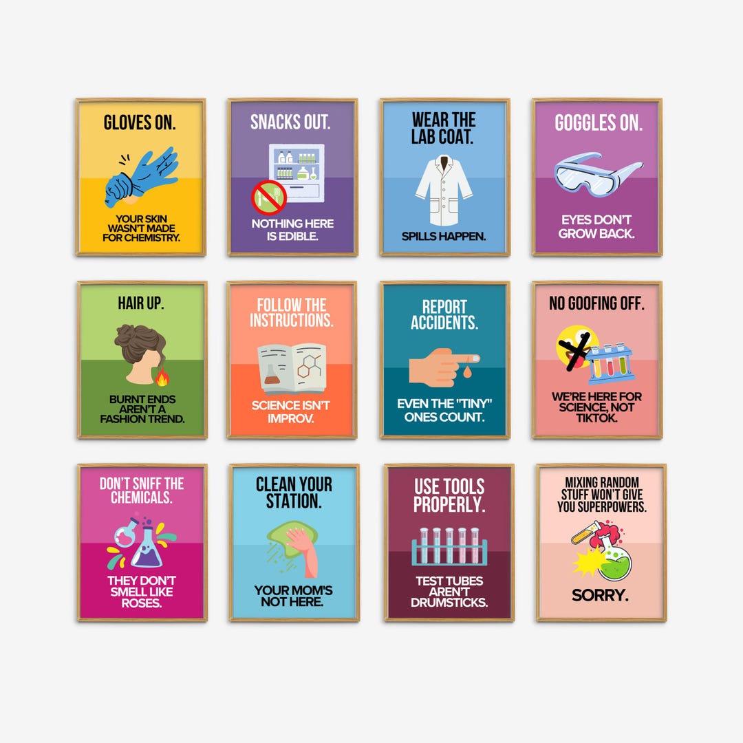 Funny Science Lab Safety Rules Posters, Chemistry Classroom Poster ...