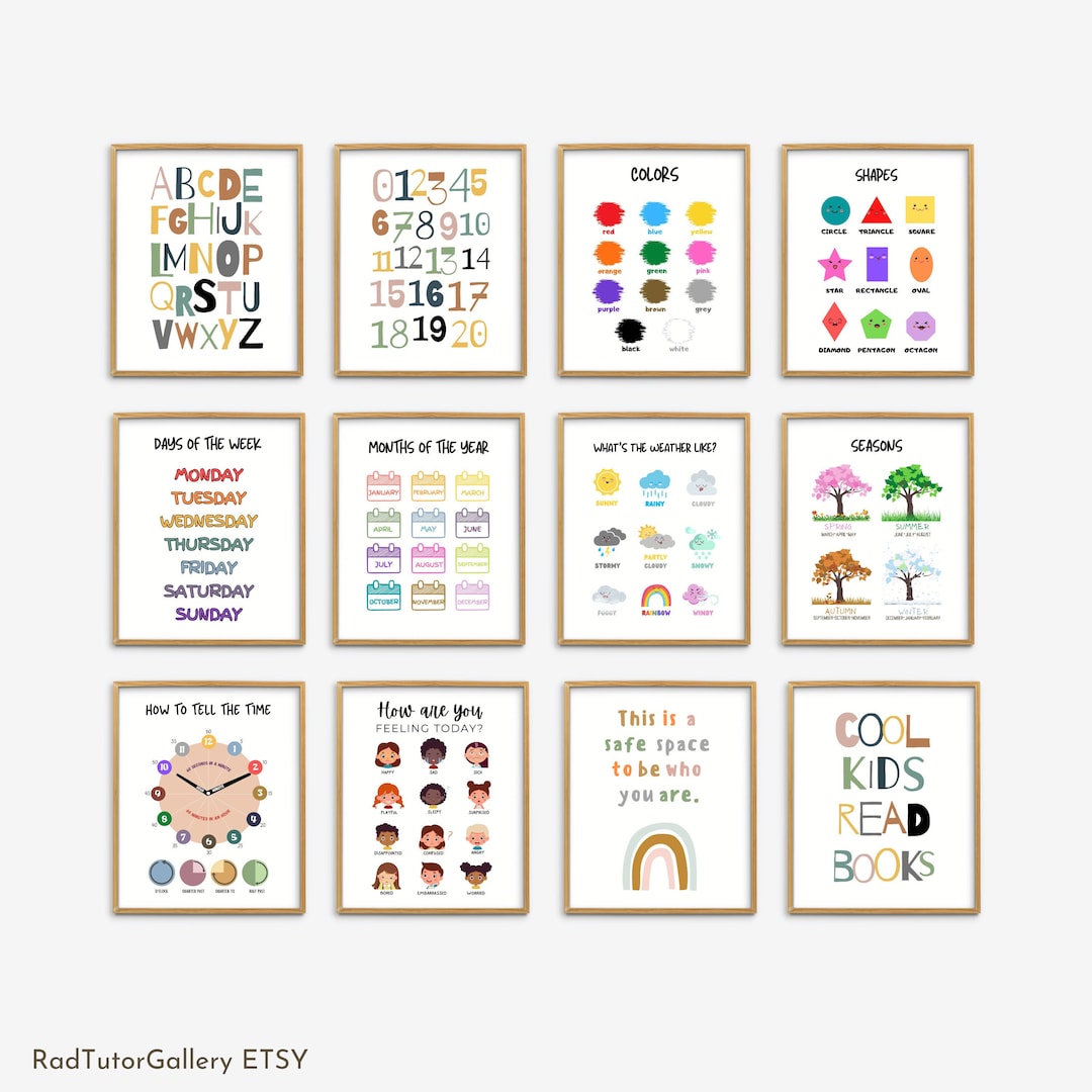Set of Educational Posters, 12 Home School Printables,alphabet Poster ...