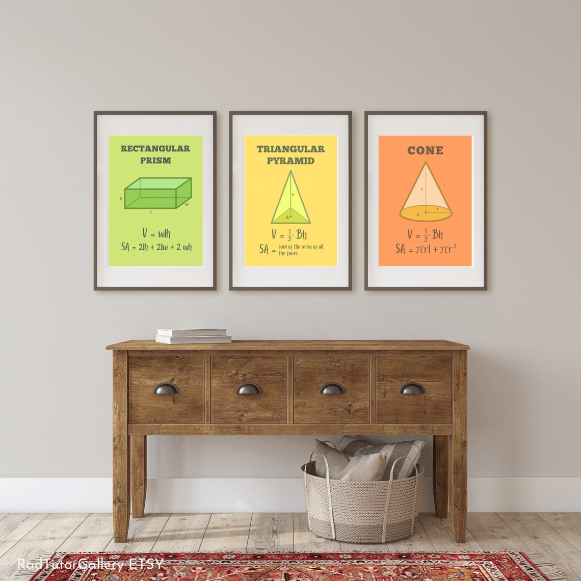 VOLUME and SURFACE AREA Formulas Posters Set, Geometry 3D Shapes ...