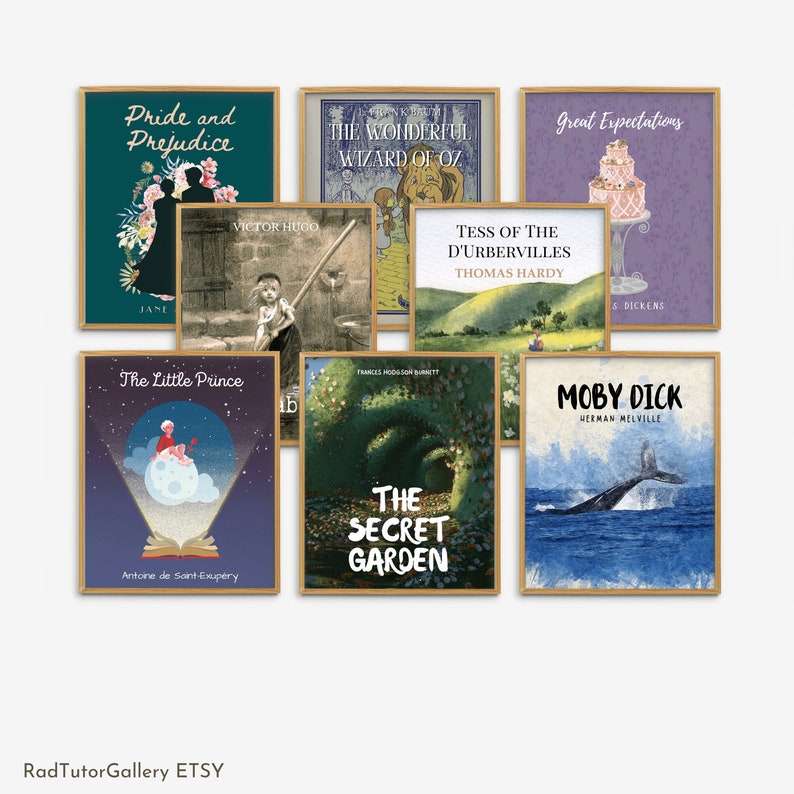 Classic Book Cover Wall Arts, Classic Literature Posters Set of 8 ...
