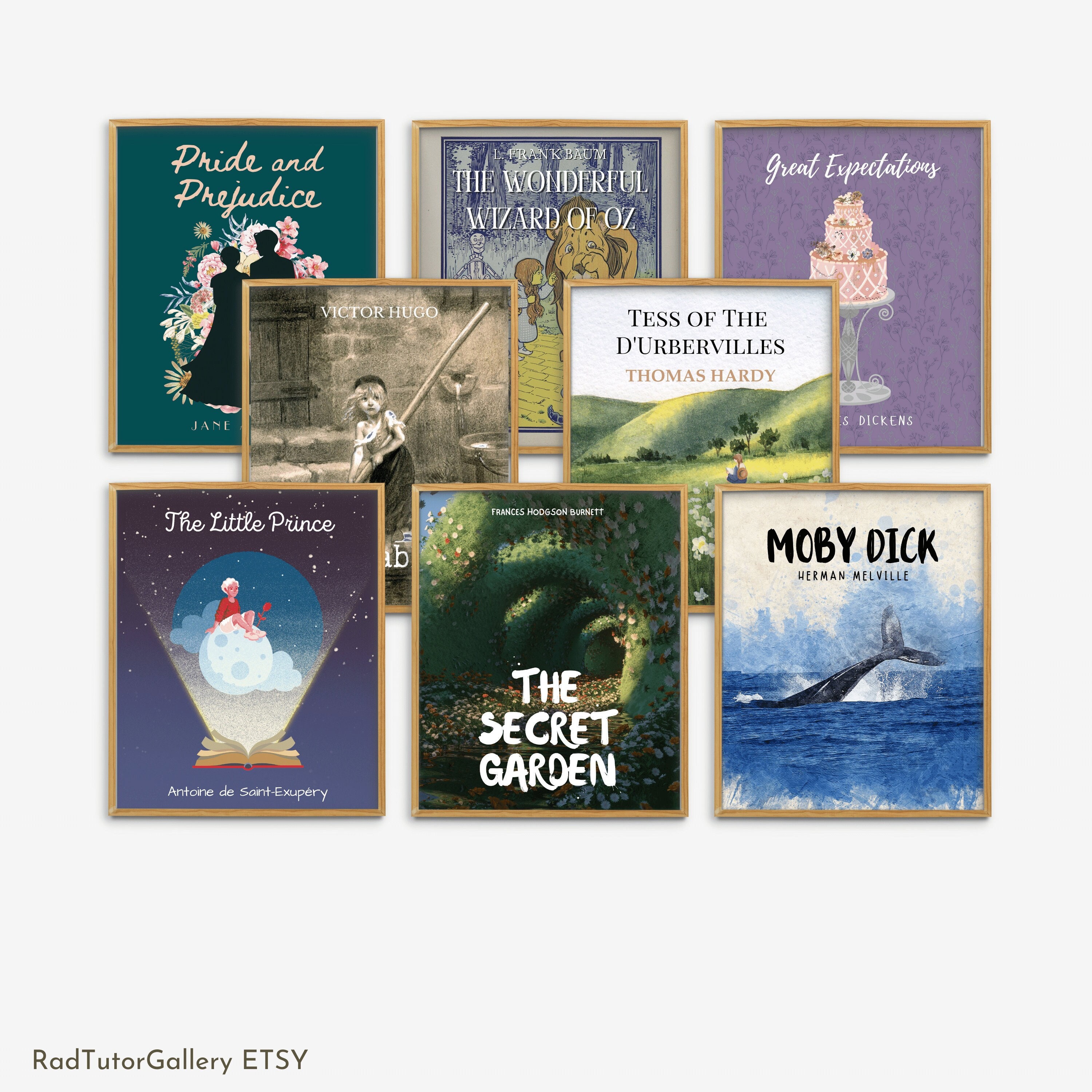 Classic Book Cover Wall Arts, Classic Literature Posters Set of 8 ...