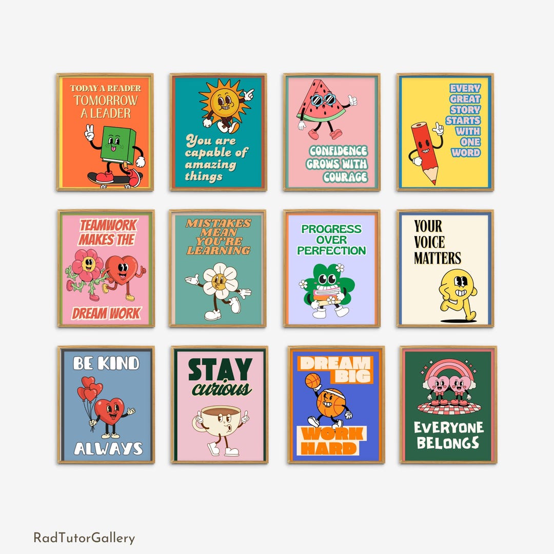 Retro Characters Positivity Growth Mindset Classroom, Classroom Decor ...