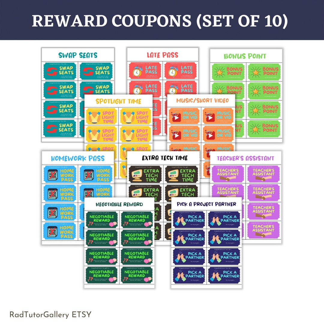 Classroom Management Printables, Classroom Reward Coupons Set of 10 ...