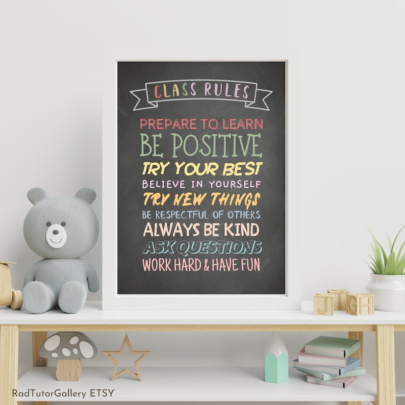 Modern Blackboard Style Classroom Rules, Minimalist Class Rules Poster ...