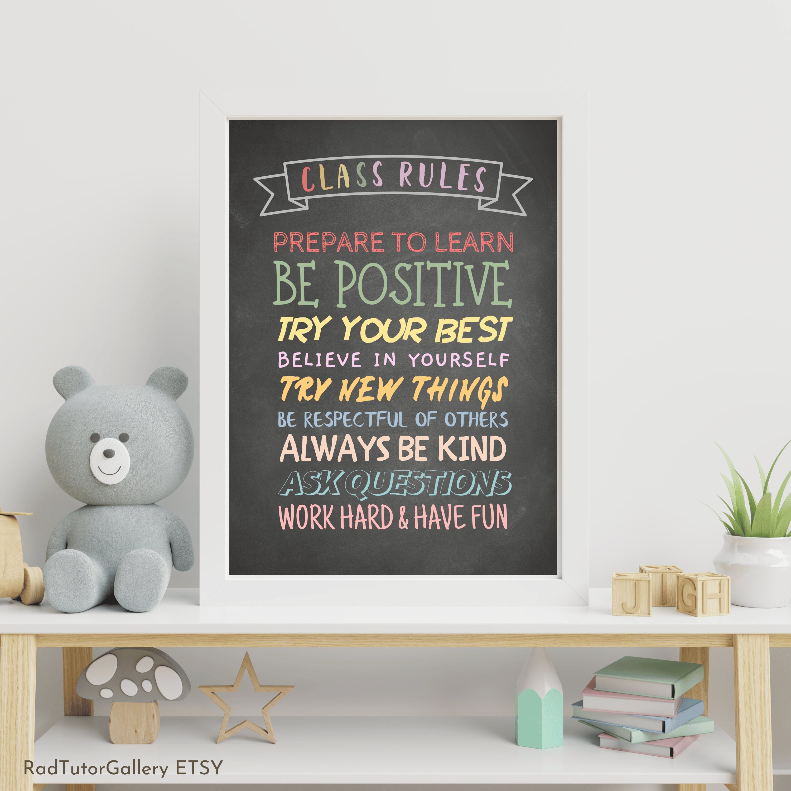 Modern Blackboard Style Classroom Rules, Minimalist Class Rules Poster ...