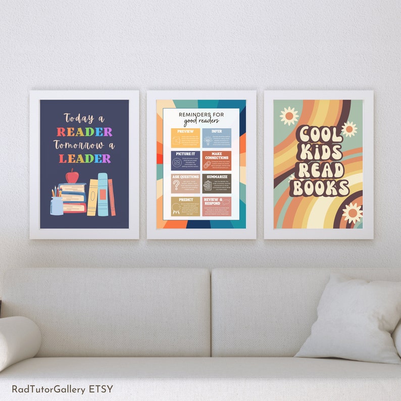 Retro Reading Corner Posters Set English Literary Wall Art - Etsy