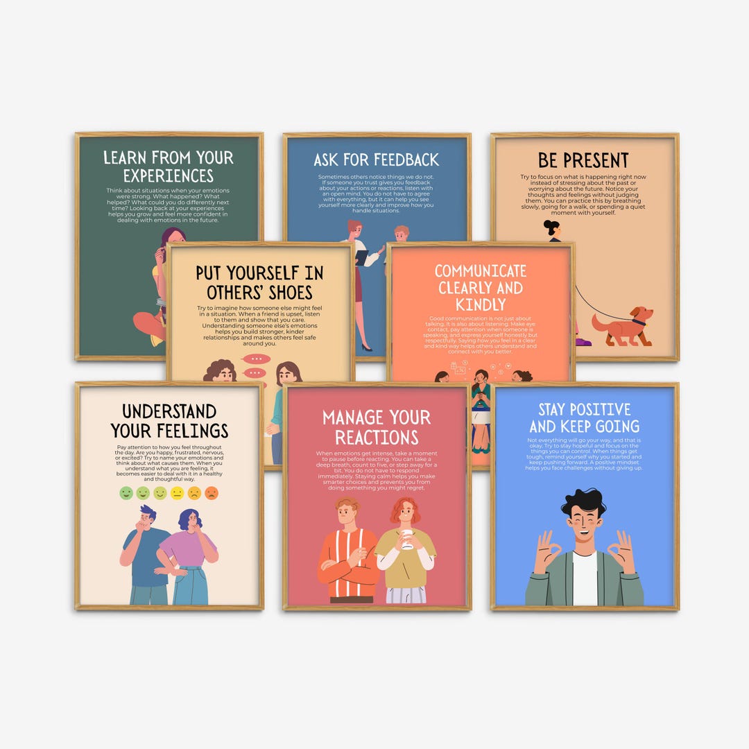 How to Build Emotional Intelligence Posters, Self Improvement Wall Art ...