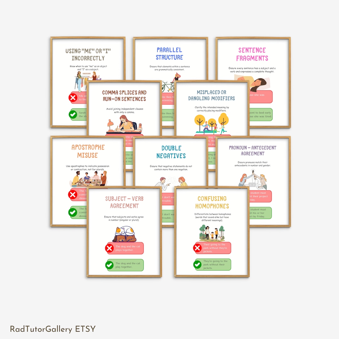 Grammar Mistakes Posters Bundle Set of 10, English Classroom Decor ...