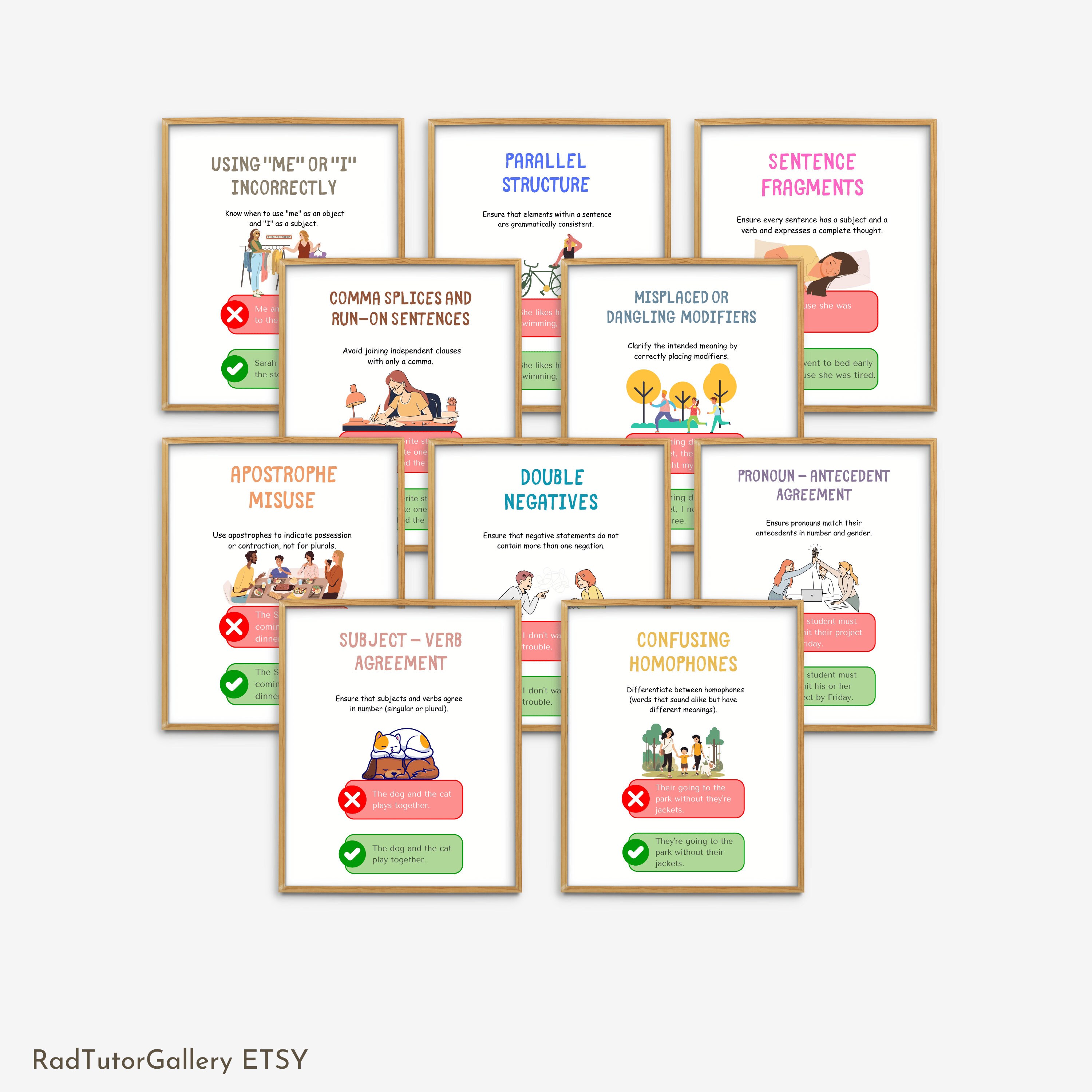 Grammar Mistakes Posters Bundle Set of 10, English Classroom Decor ...