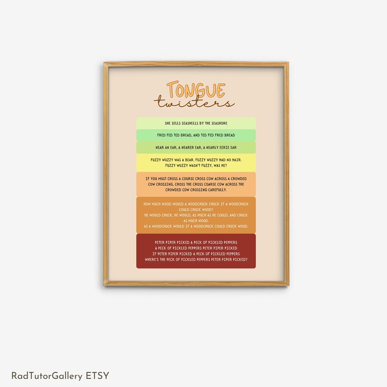 Tongue Twisters Printable Wall Art, English Boho Classroom Decor ...