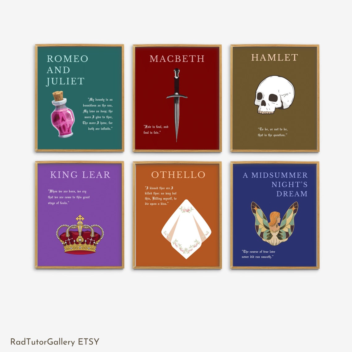 William Shakespeare Poters Set Classic Book Quotes Literary - Etsy