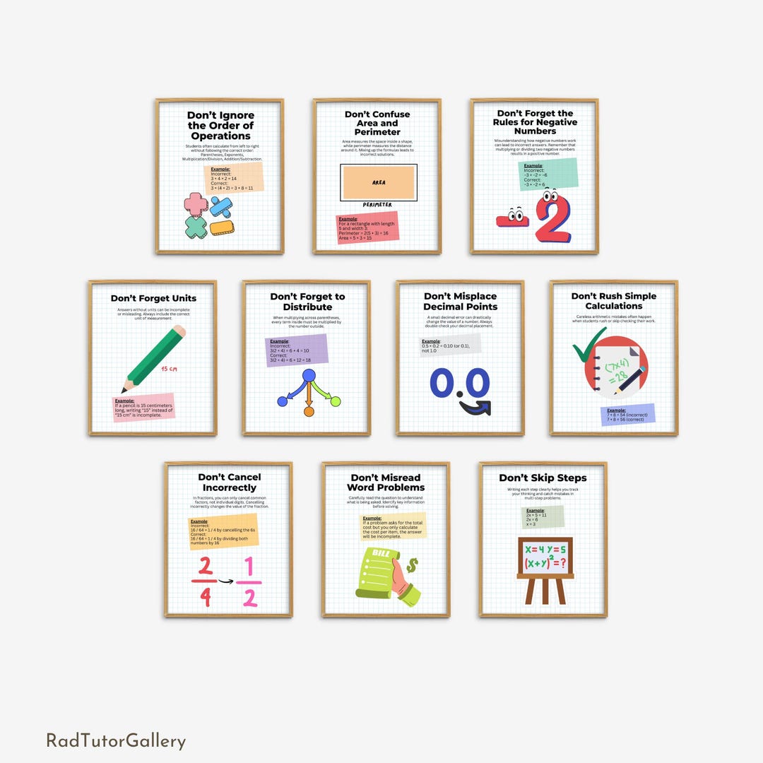 Common Math Mistakes Posters, Math Classroom Poster, Mathematics Class ...