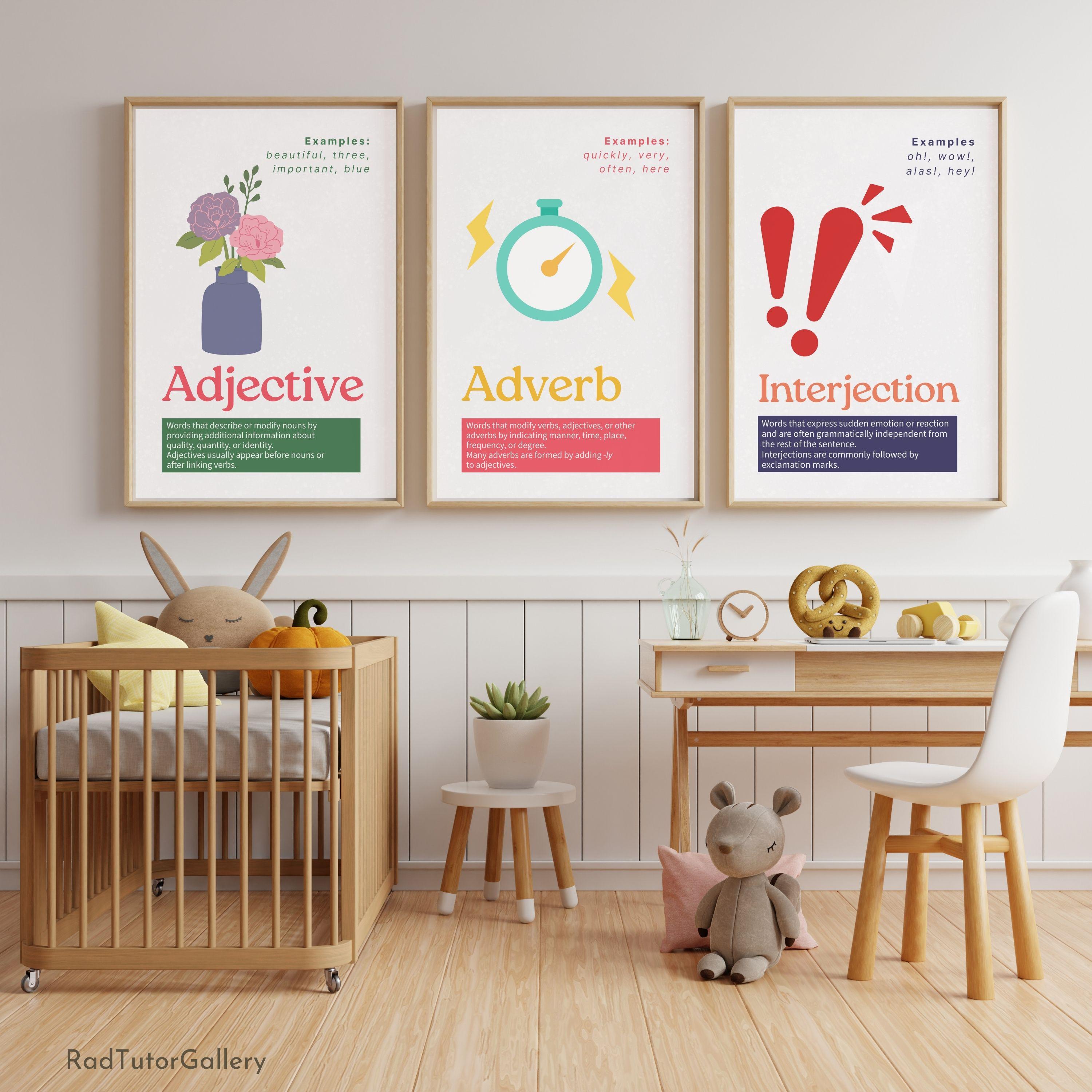 Parts of Speech Wall Art Set, English Grammar Parts of Speech Posters ...