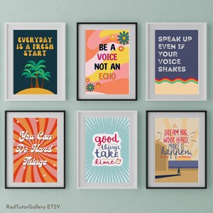 Retro Growth Mindset Classroom Poster Set of 6, Groovy Classroom Decor ...
