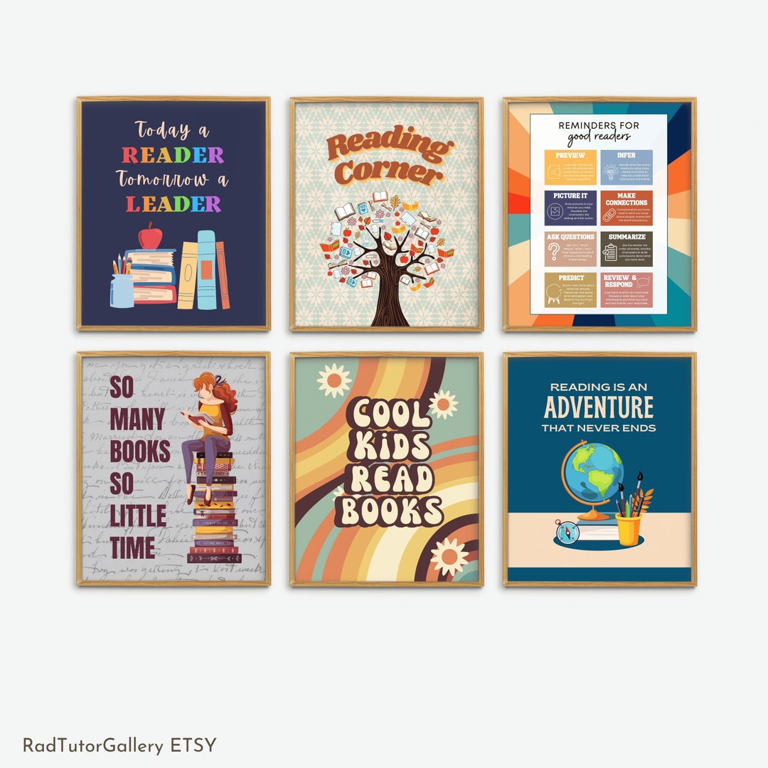 Retro Reading Corner Posters Set, English Literary Wall Art, English ...