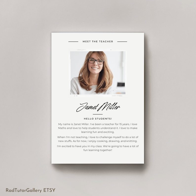 Simple Meet the Teacher Editable Template, Black and White Elegant Meet ...