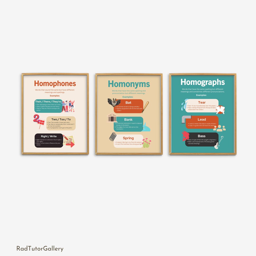 Homonym Homophone Homograph Classroom Posters, Phonics Classroom Decor ...