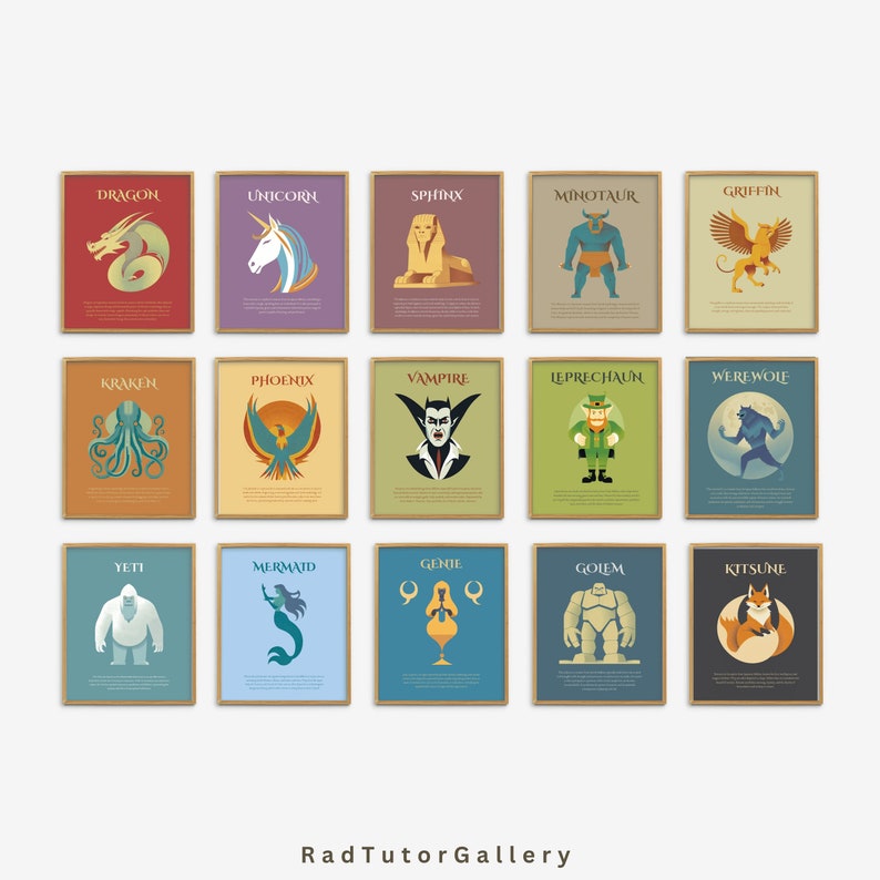Mythical Creatures Gallery Wall Art, Popular Mythologies Posters, Myths ...