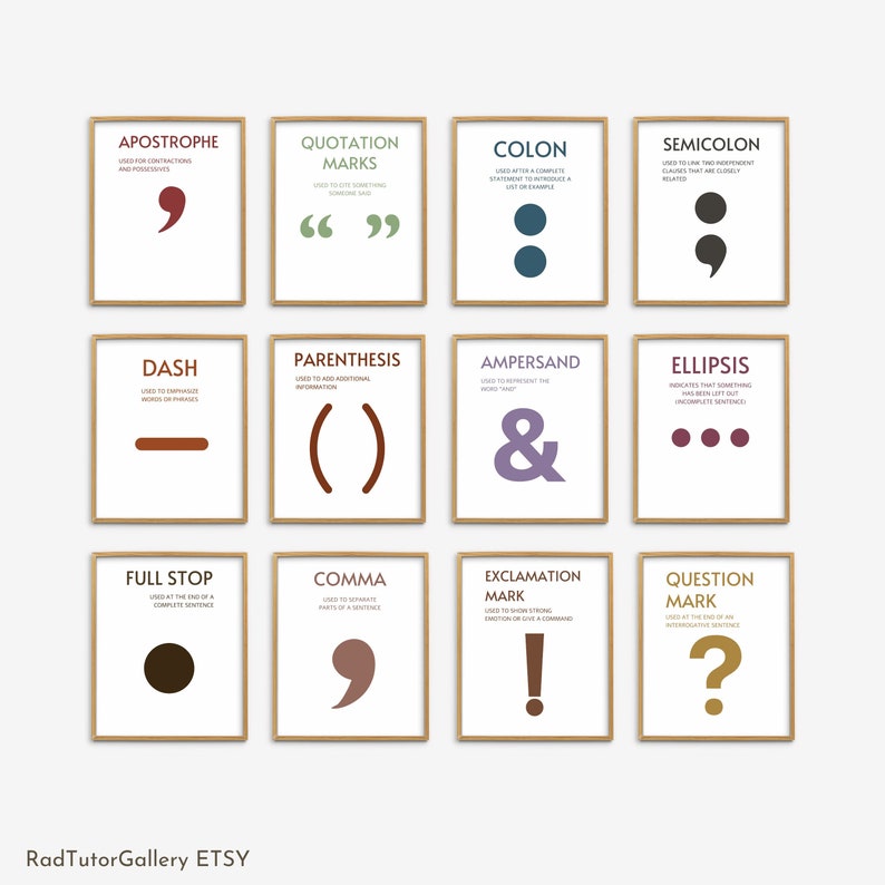 Punctuation Classroom Posters Set of 12, Boho Classroom Decor, English ...
