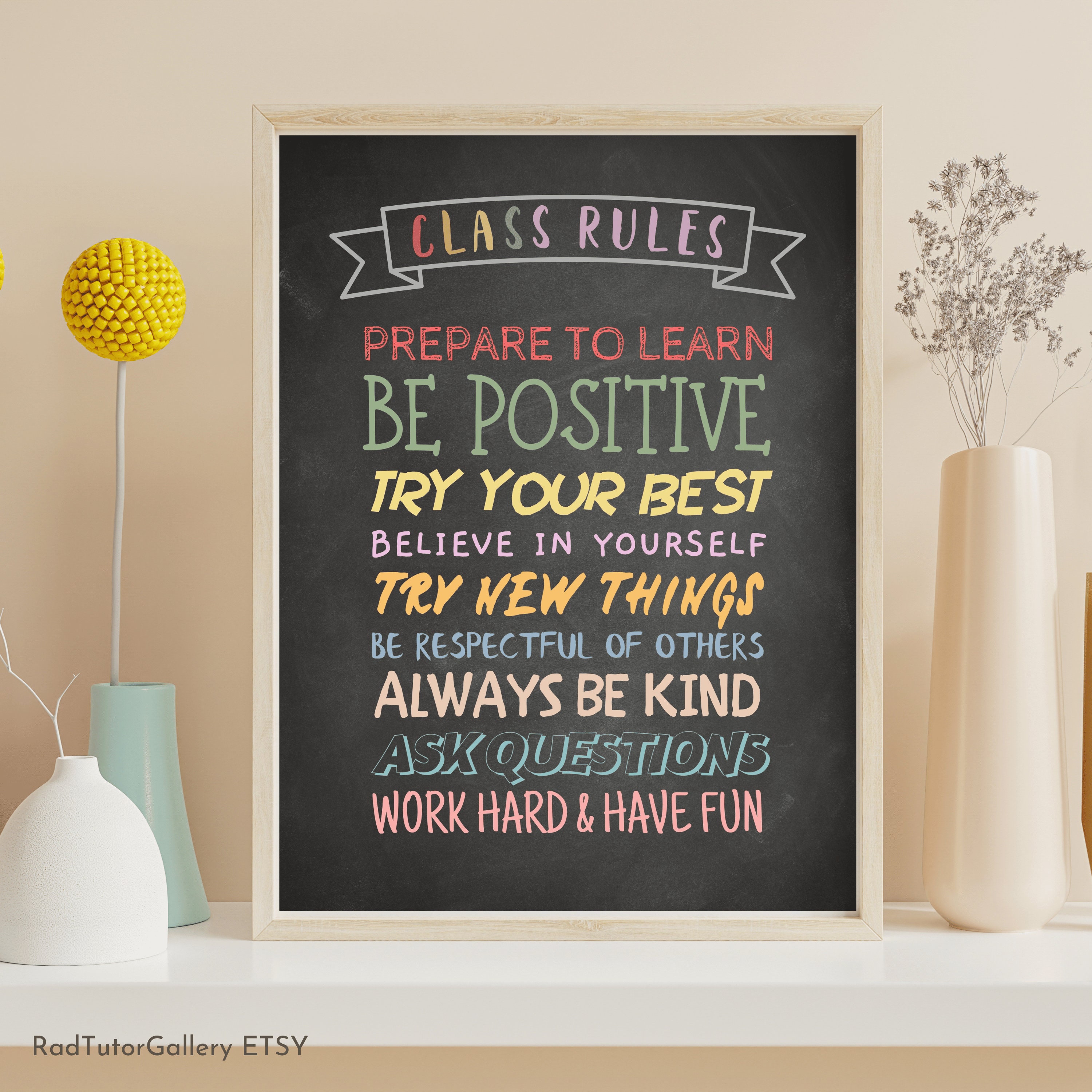 Modern Blackboard Style Classroom Rules, Minimalist Class Rules Poster ...