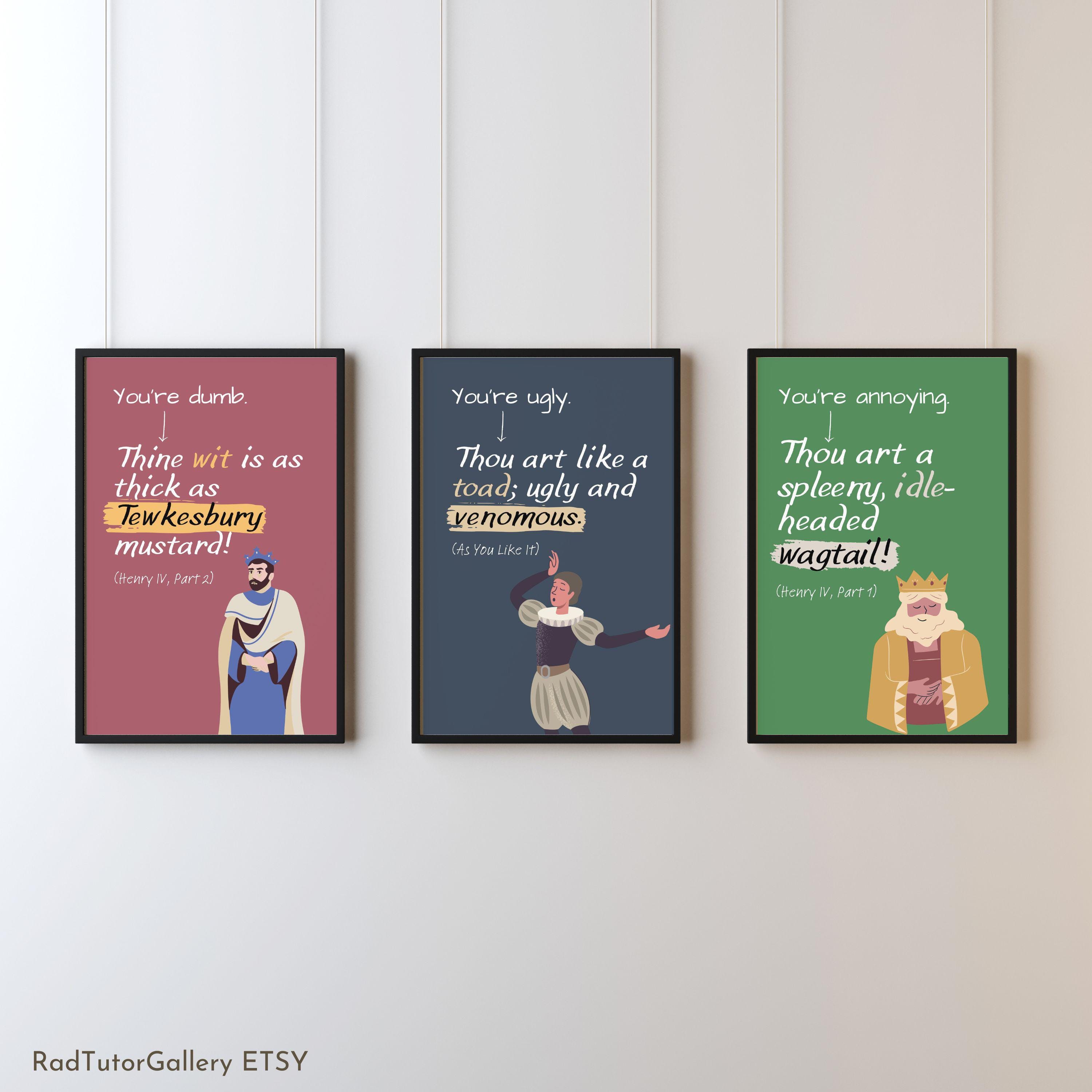 Shakespearean Insults Posters, Shakespeare Famous Plays Prints ...