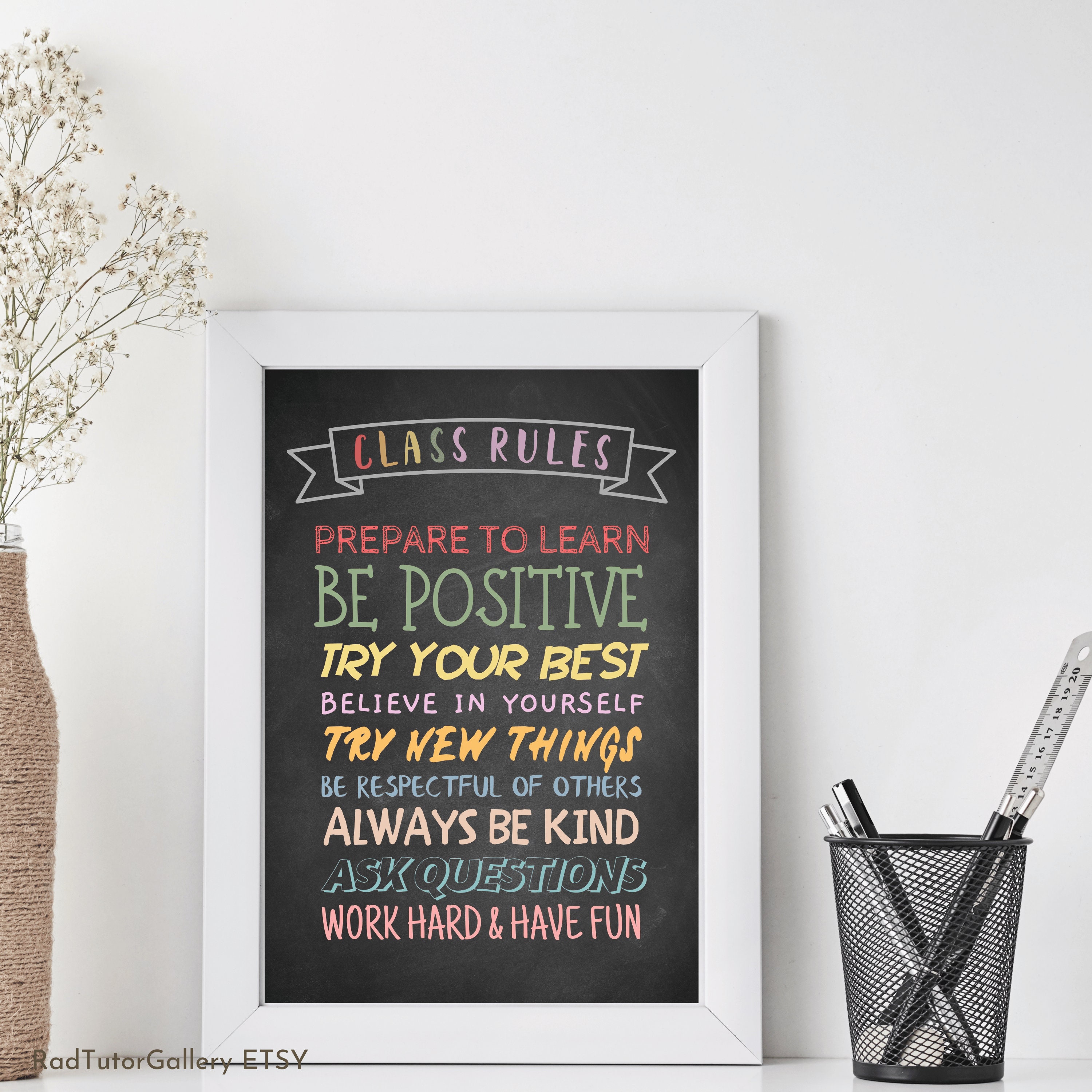 Modern Blackboard Style Classroom Rules, Minimalist Class Rules Poster ...