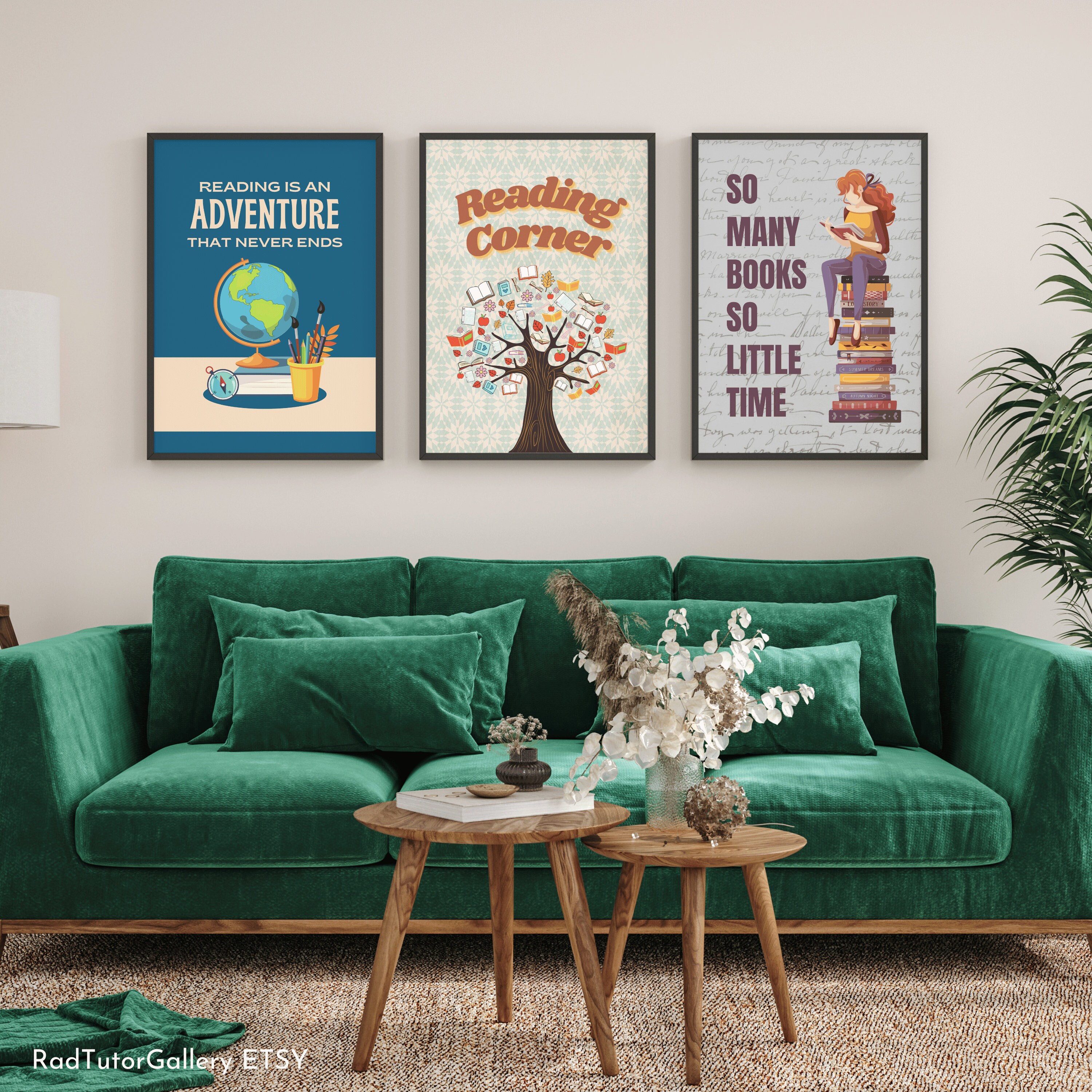 Retro Reading Corner Posters Set English Literary Wall Art - Etsy