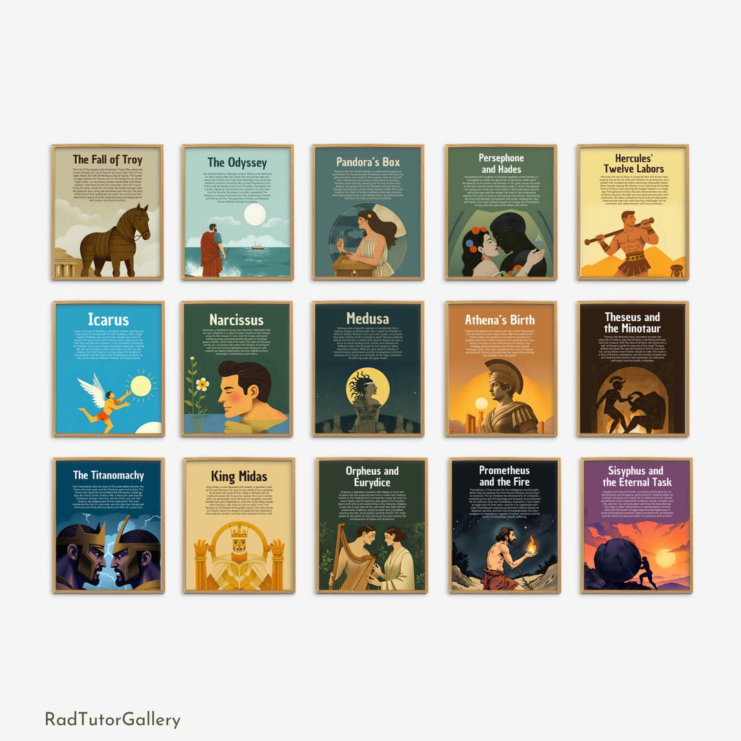 Popular Greek Myths and Legends, Greek Gods Poster, Greek Mythology ...