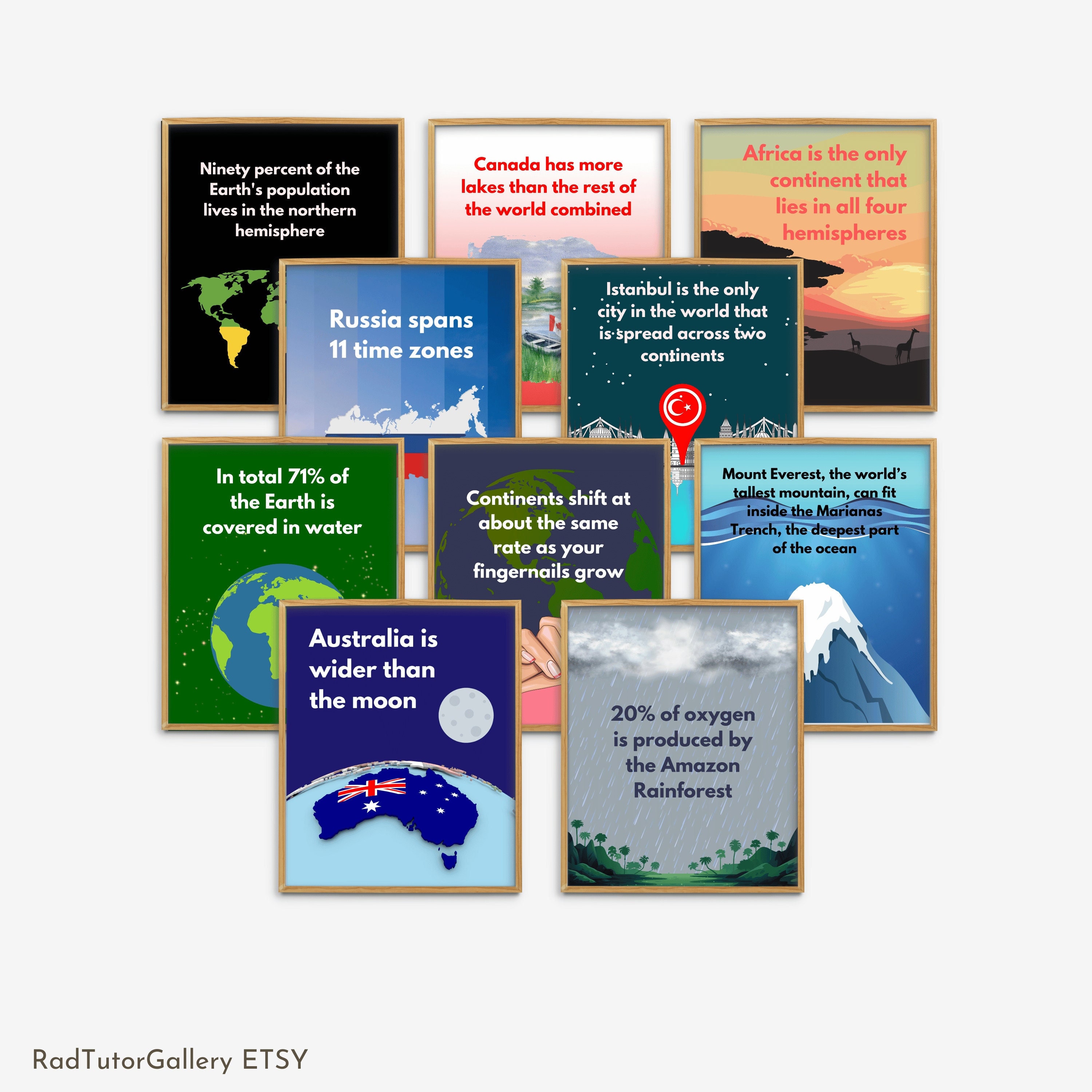 Set of 10 Geography Fun Facts Posters, World Geography Classroom Decor ...