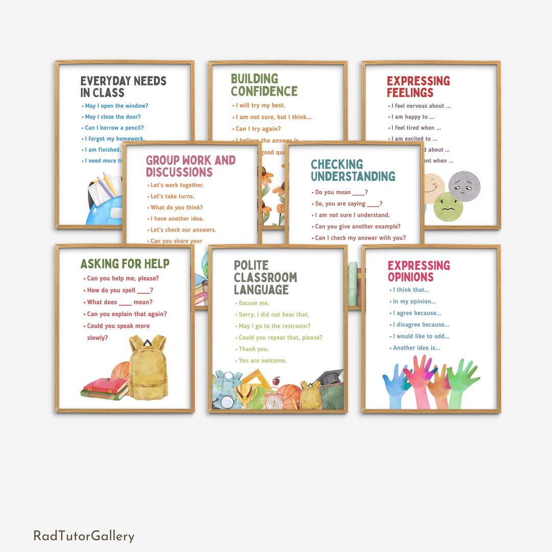 Useful Classroom Phrases, Modern Colorful Classroom Management Poster ...