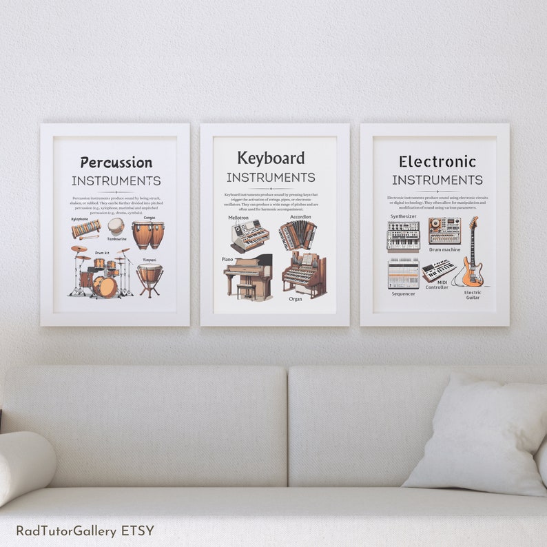 Music Instruments Set of 6 Gallery Wall Art, Music Classroom Poster ...