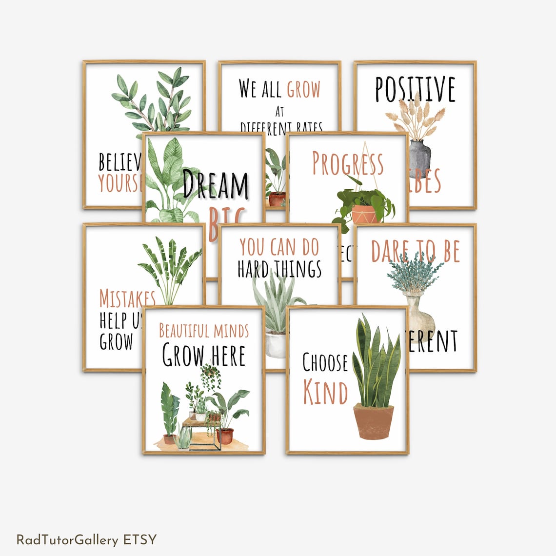 Modern Boho Plants Motivational Classroom Posters, Positive Affirmation ...