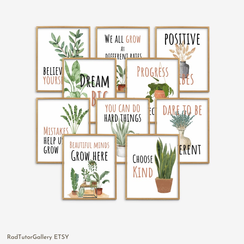 Modern Boho Plants Motivational Classroom Posters, Positive Affirmation ...