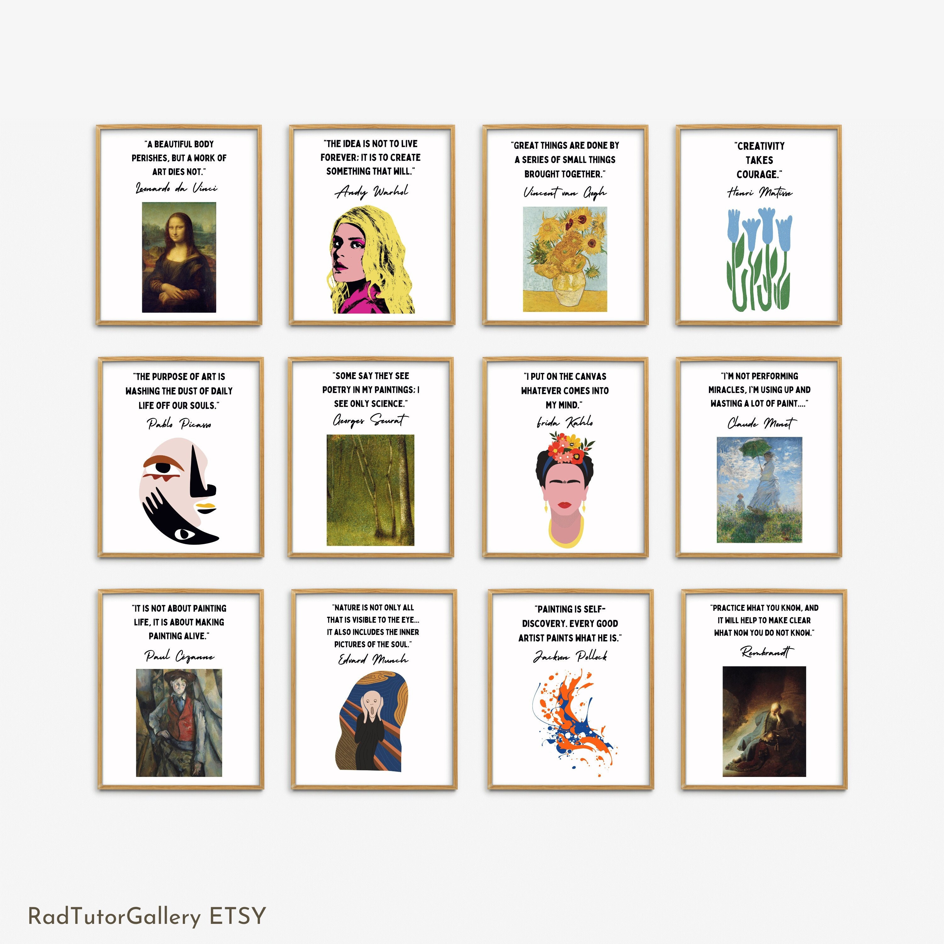 Famous Artists Quotes Set of 12, Classroom Decor Bundle, Art Teacher ...