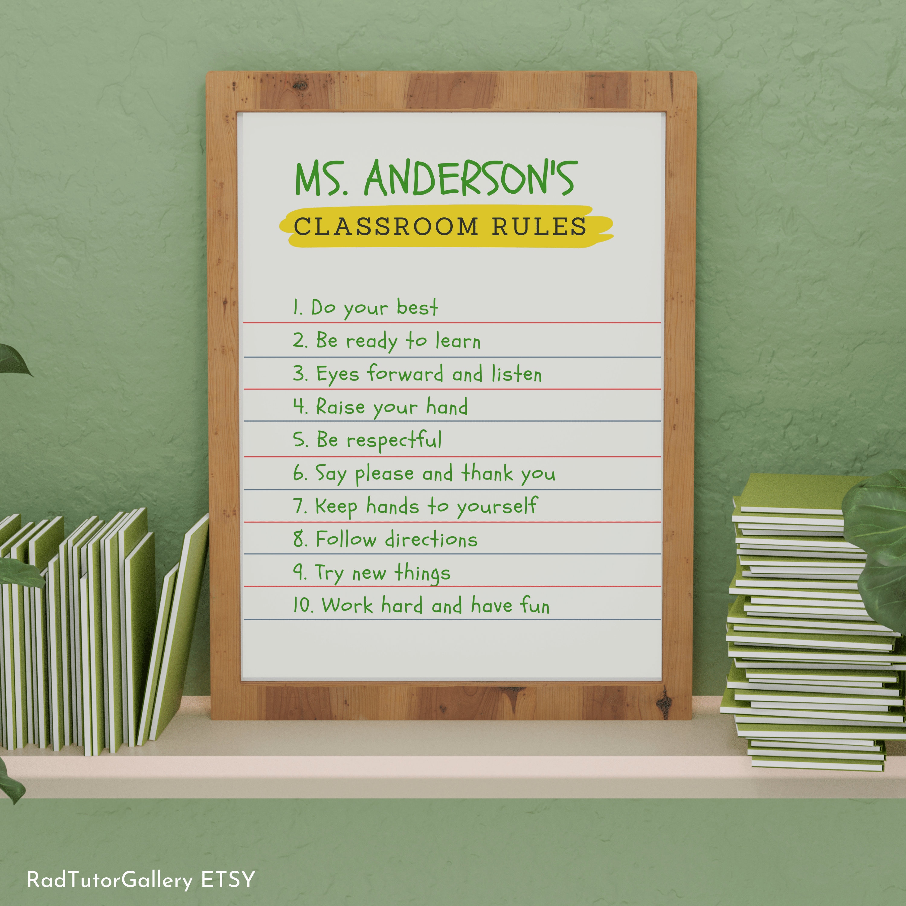 Custom Classroom Rules Notebook Style, Personalized Rules, Teachers ...