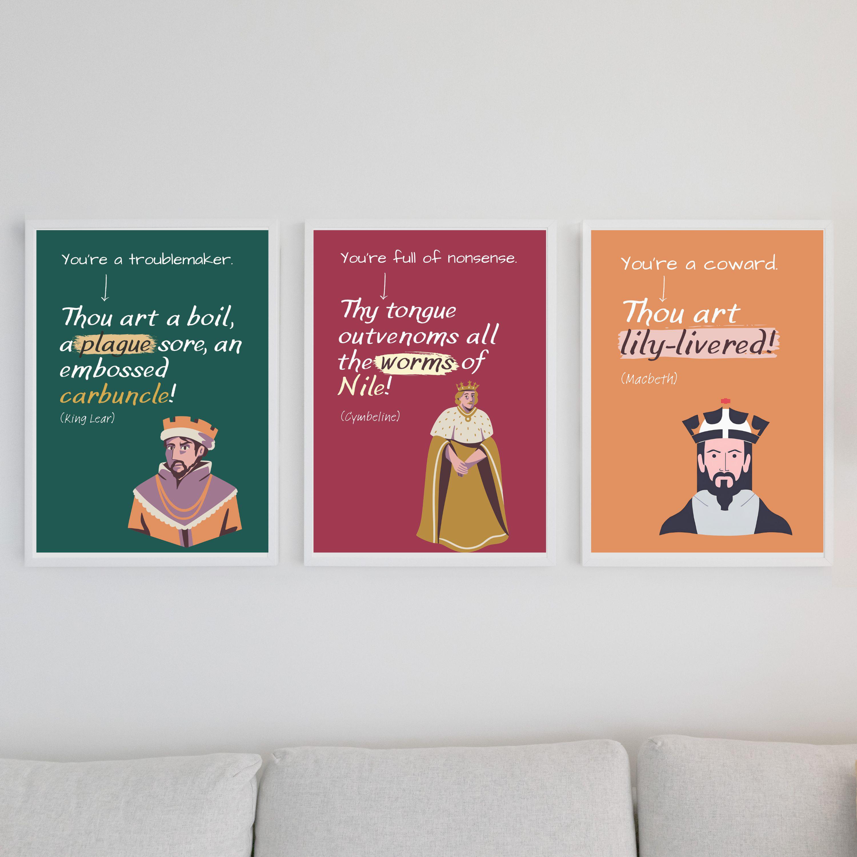 Shakespearean Insults Posters, Shakespeare Famous Plays Prints ...