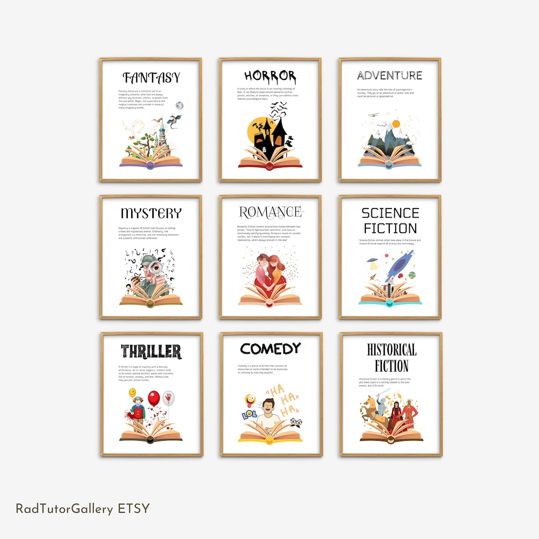 Literary Genre Posters Set of 9, Fiction Genres, Novel Genres Poster ...