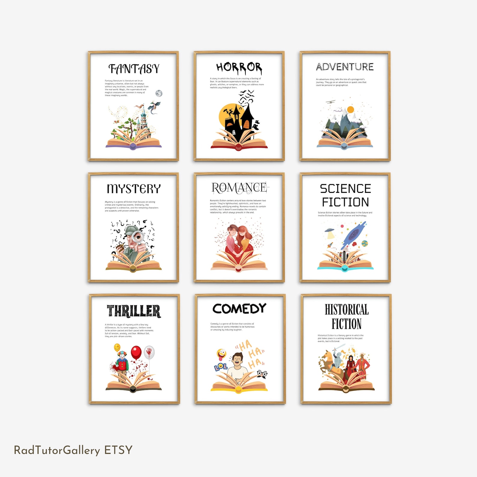 Literary Genre Posters Set of 9, Fiction Genres, Novel Genres Poster ...