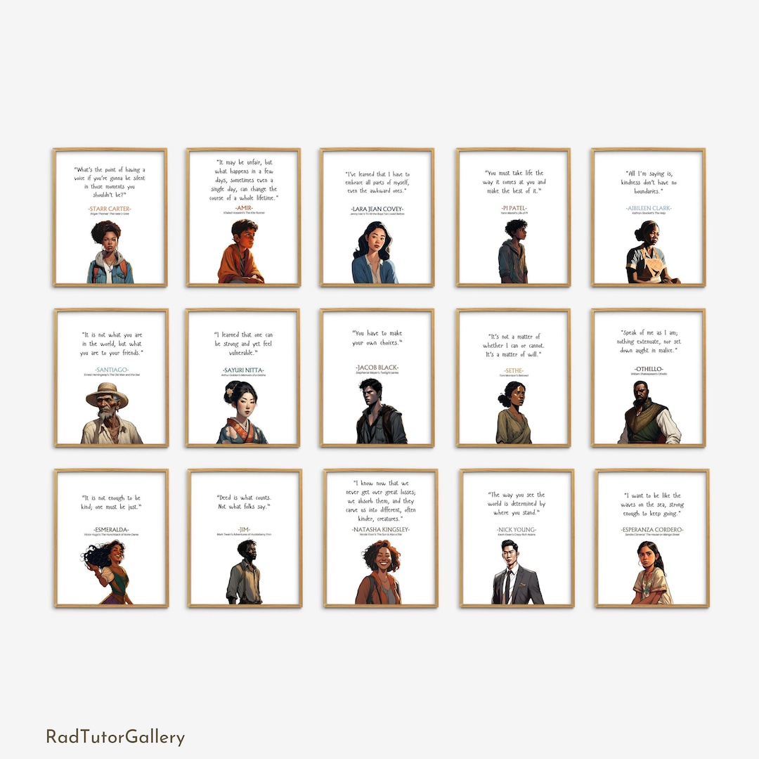 Diverse Popular Books Characters Quotes, Literature Posters, Classic ...