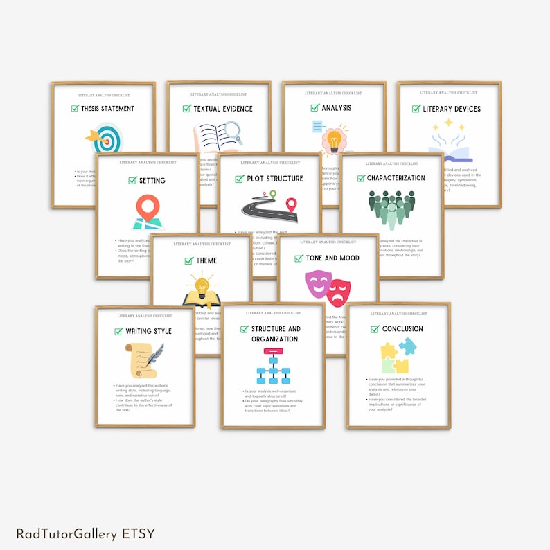 Literary Analysis Checklist Posters, English Literary Wall Art Sets of ...