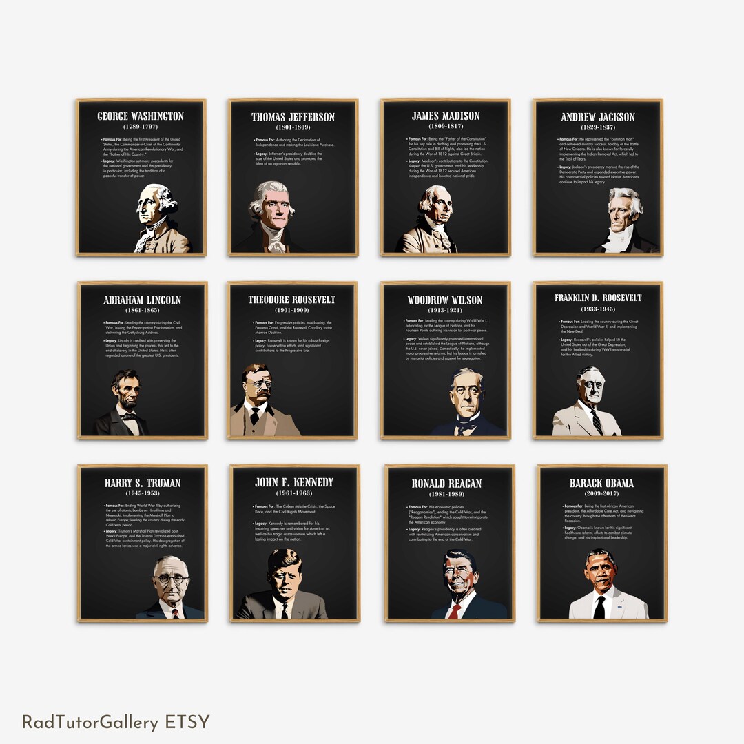 Famous US Presidents Set of 12, History Classroom Posters, American ...