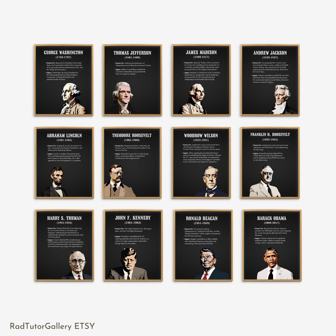 Famous US Presidents Set of 12, History Classroom Posters, American ...